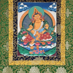 Yellow Jambhala/ Zambala/kuber God of Wealth Tibetan Thangka Painting ...
