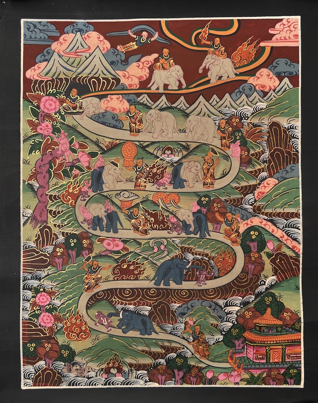Hand Painted Elephant Path 9 Stages Samatha Meditation Way to Heaven ...