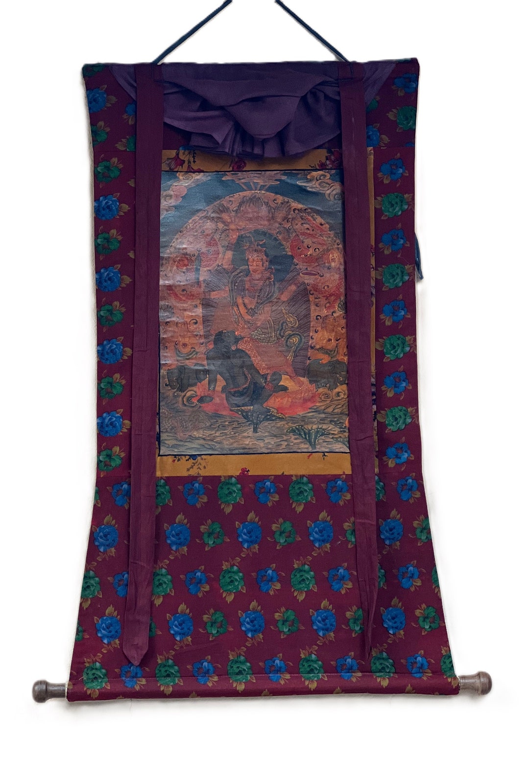 Goddess Durga Thangka Painting, Hindu Art With Cotton Brocade - Etsy