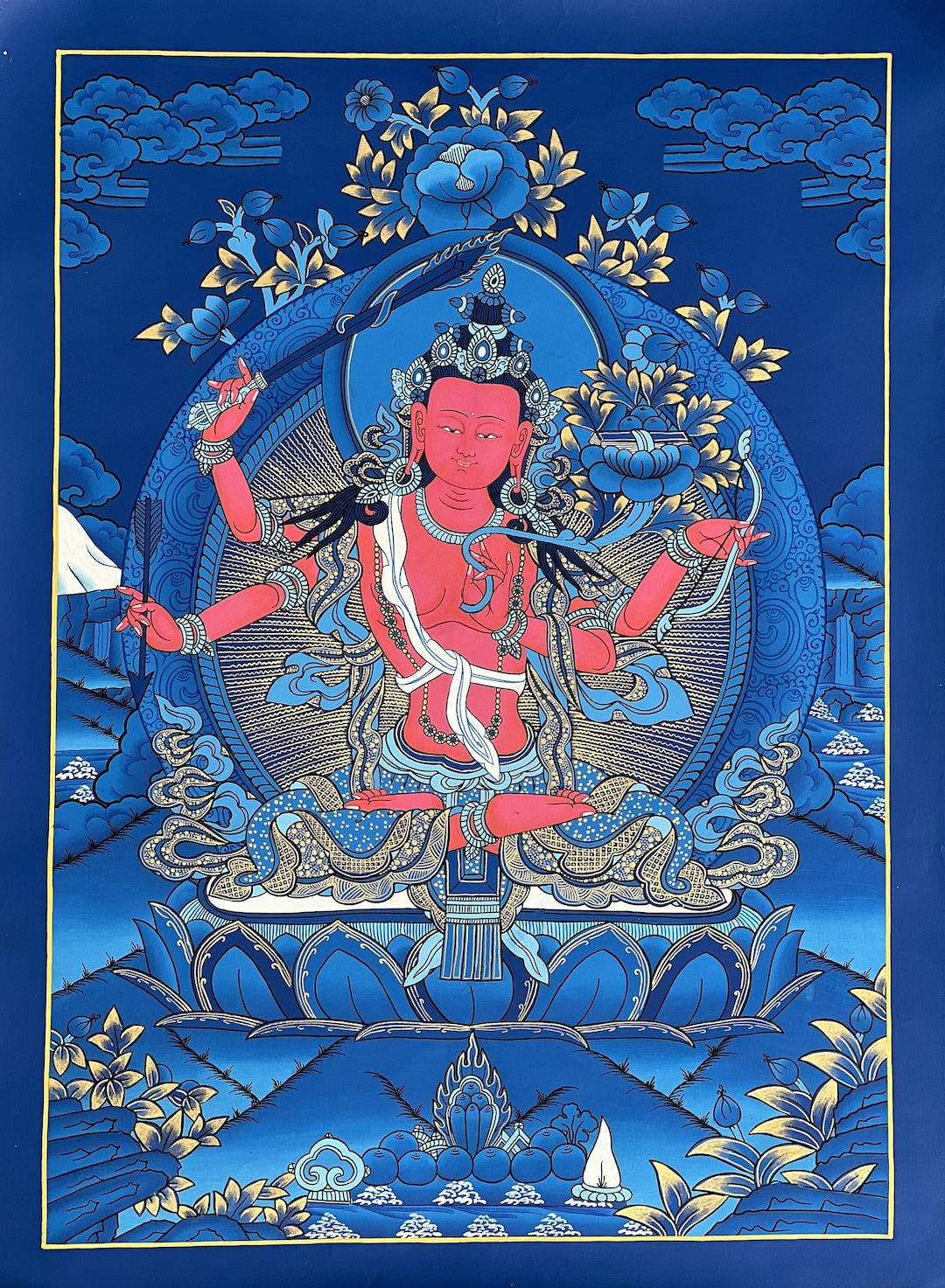 Red Manjushri Bodhisattva of Wisdom Masterpiece Tibetan Thangka ...