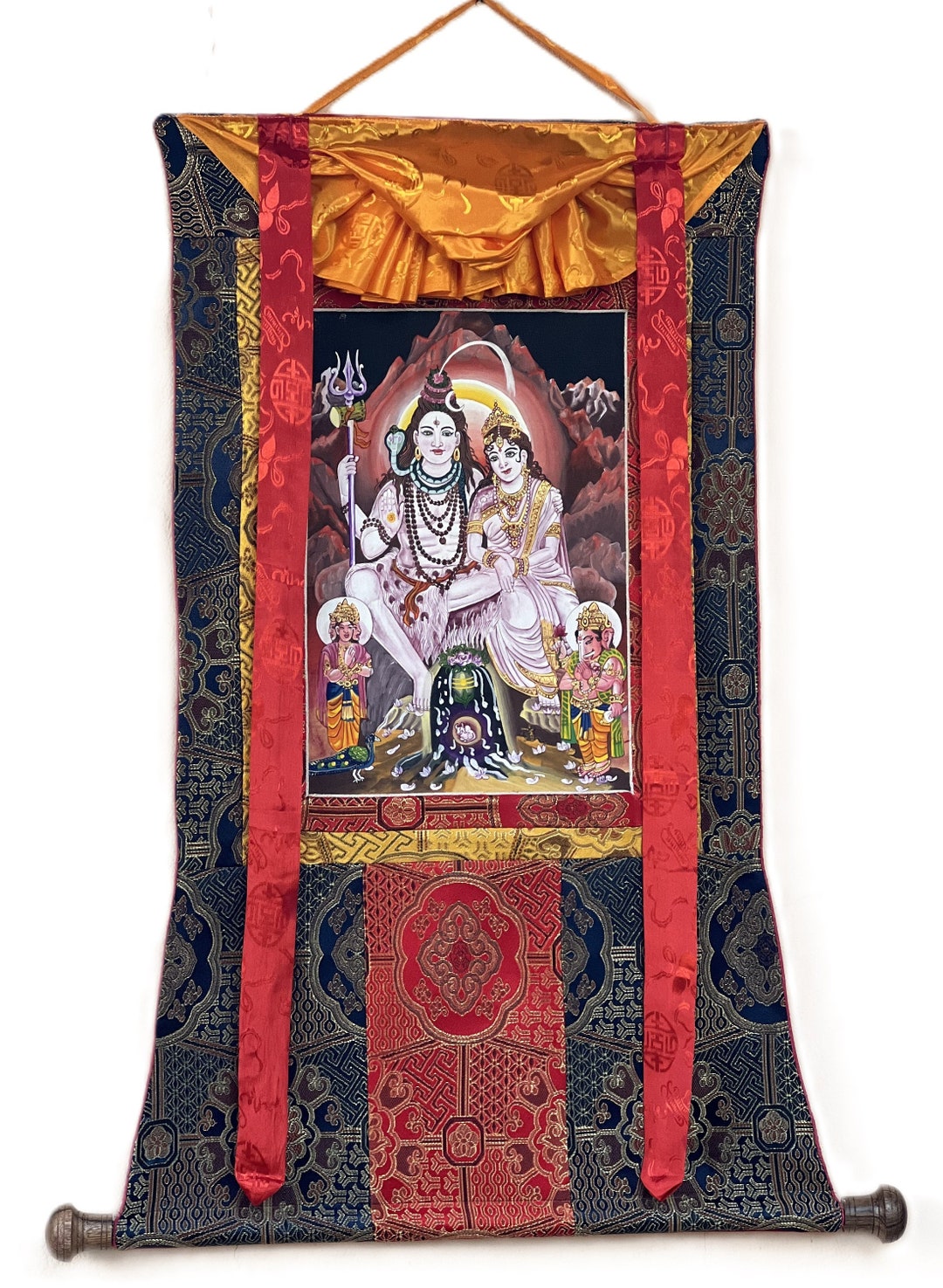 Lord Shiva Ganga Newari Paubha Painting, Silk Brocade Border - Etsy