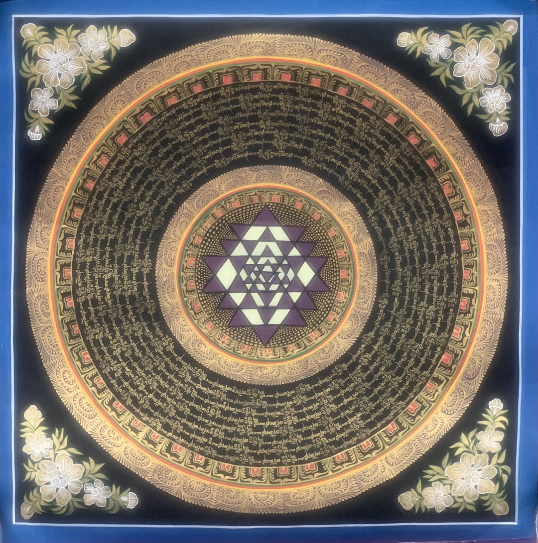 Hand Painted Sriyantra Mantra Mandala, Wheel of Life, Meditation ...
