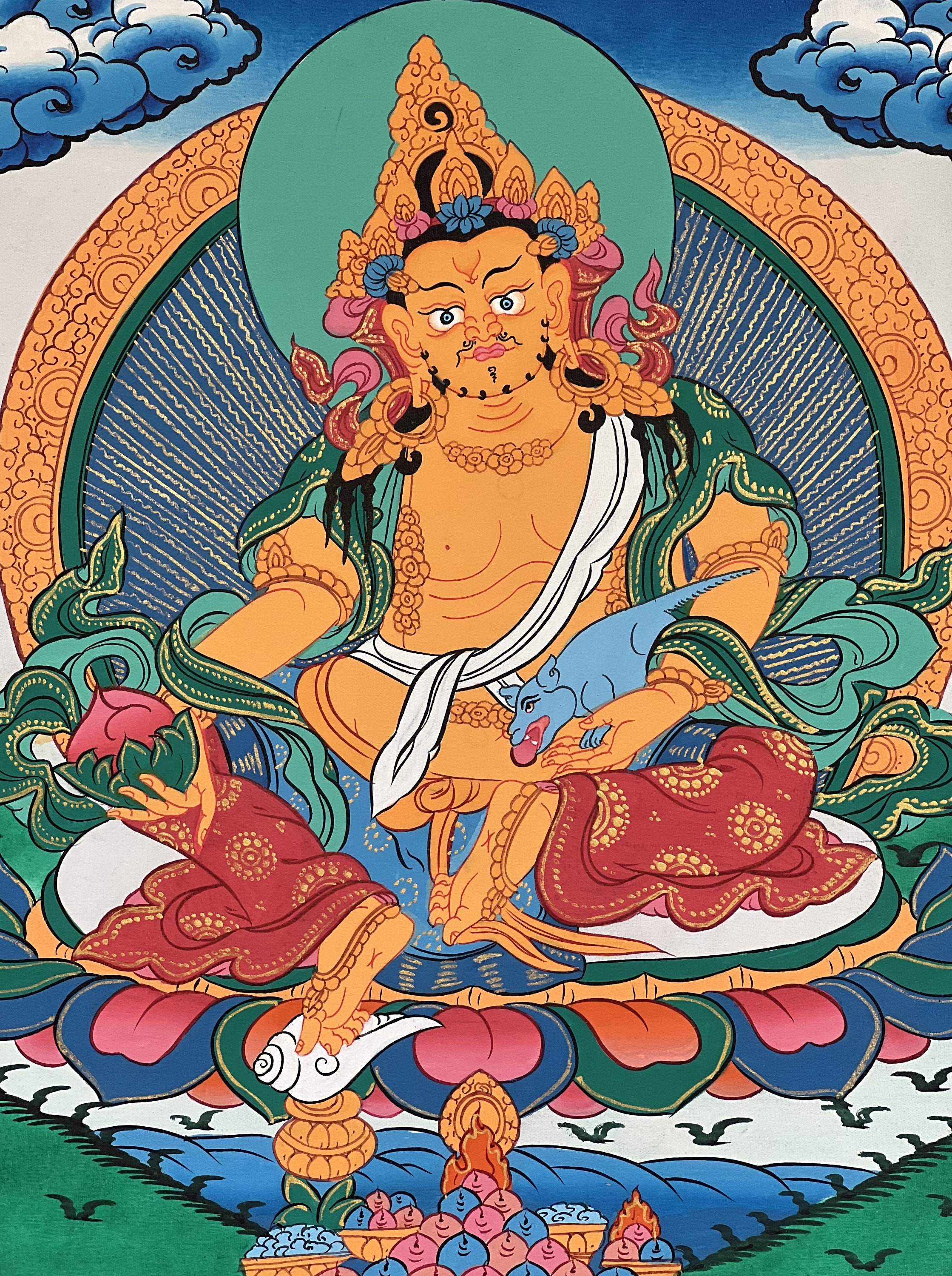 Yellow Jambhala/ Zambala/kuber God of Wealth Tibetan Thangka Painting ...