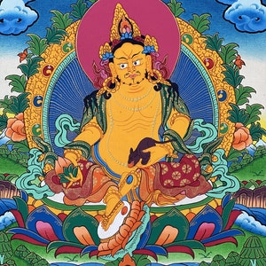 Jambhala/ Dzambala/ Zambala/ Kuber God of Wealth Tibetan Thangka ...