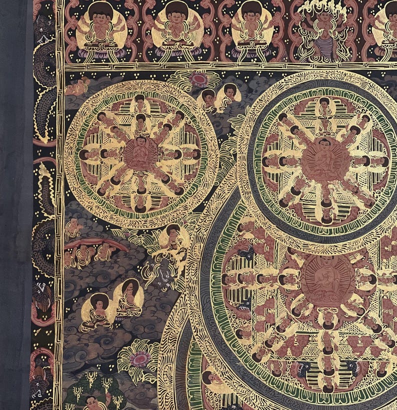 Pancha Buddha Mandala Tibetano Thangka / Gran Círculo Cinco Budas ...