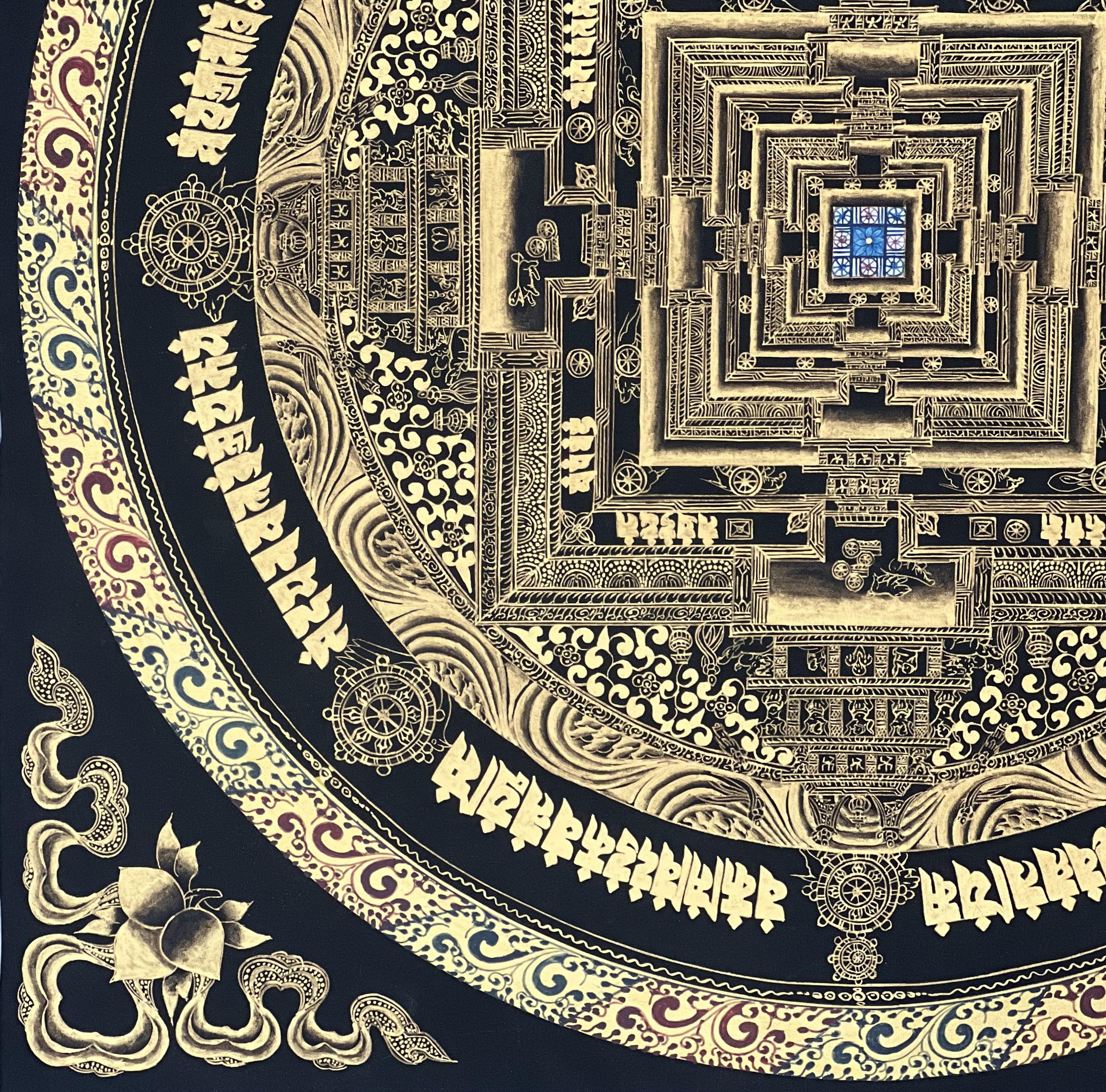 Kalachakra Mandala/ Wheel of Life/ Wheel of Time / Black and Gold High ...
