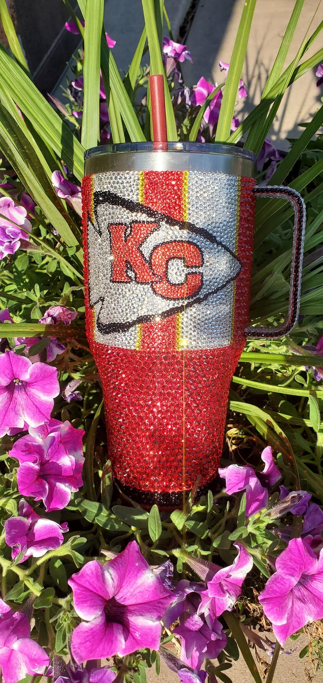 Made to Order Sparkling 40oz Glass Rhinestone Tumbler With KC Chiefs ...