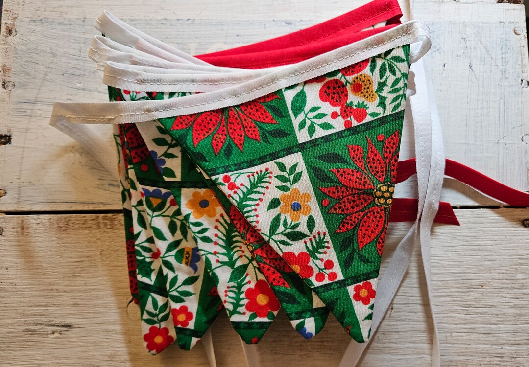Vintage 80s Christmas Patchwork Fabric Bunting Banner Flags - Etsy