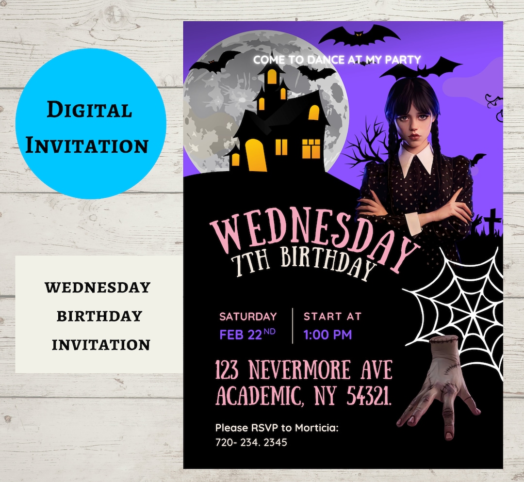 Wednesday Birthday Invitation, Addams Family, Wednesday Digital Card ...