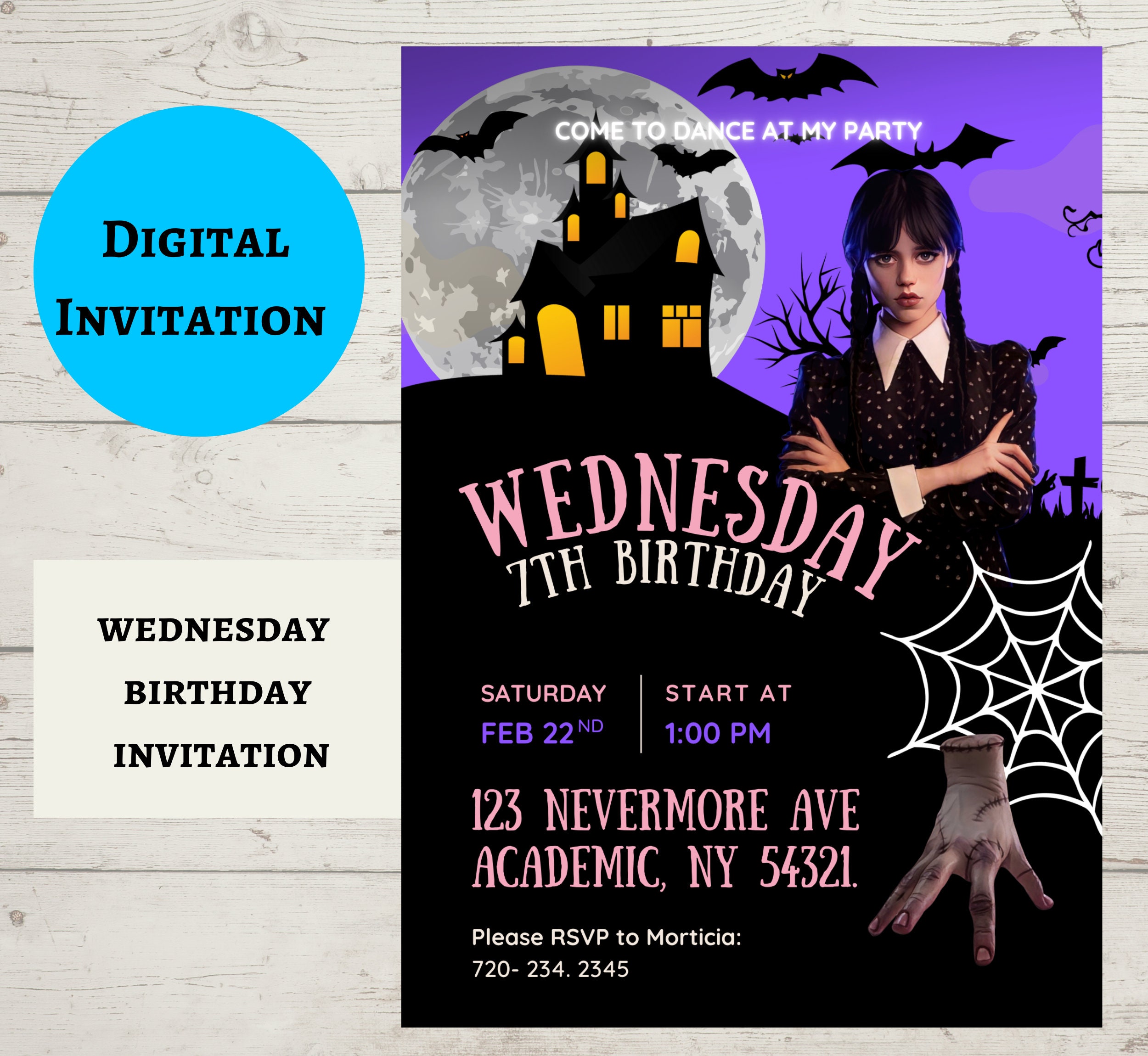 Wednesday Birthday Invitation, Addams Family, Wednesday Digital Card ...