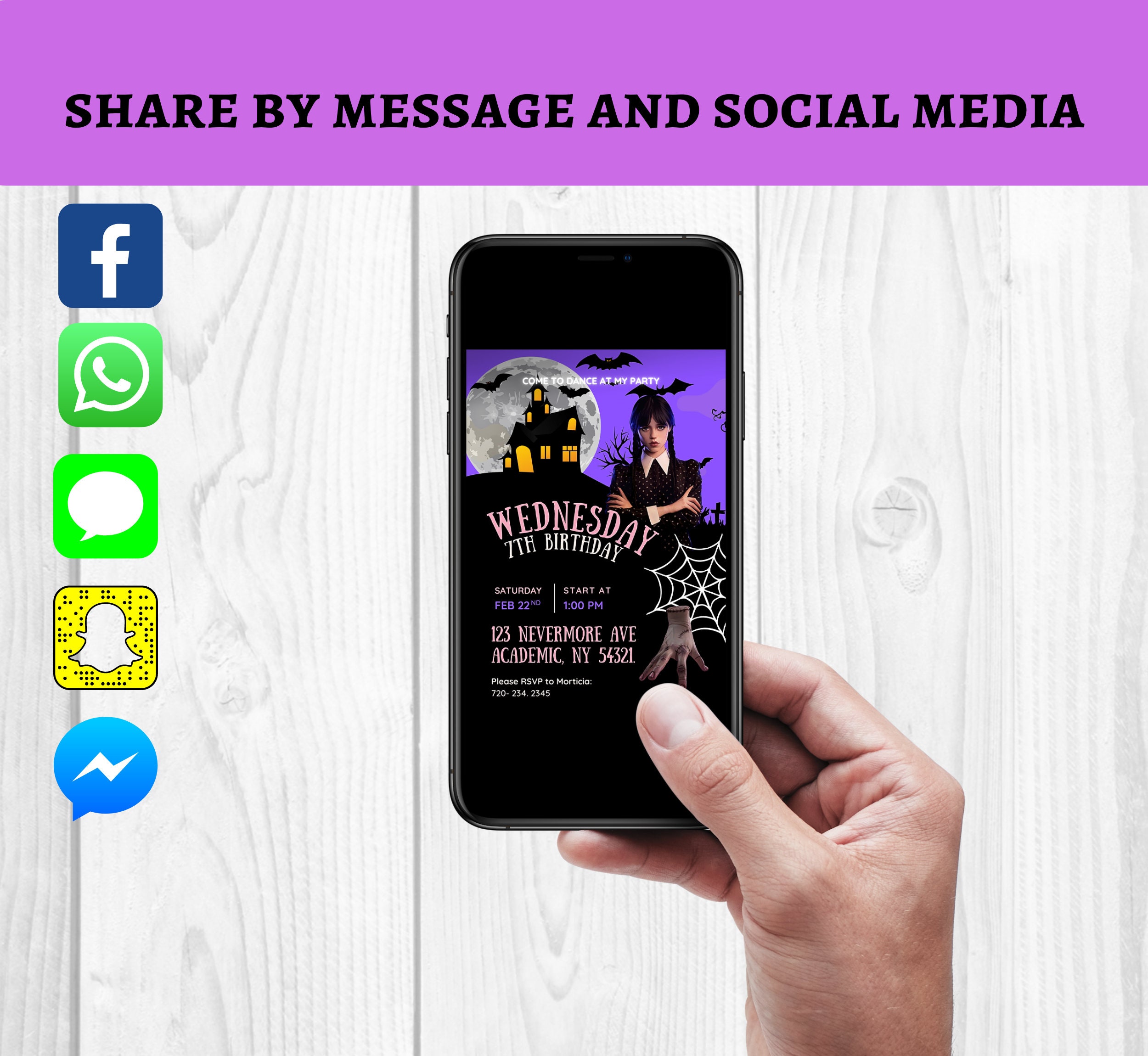 Wednesday Birthday Invitation, Addams Family, Wednesday Digital Card ...