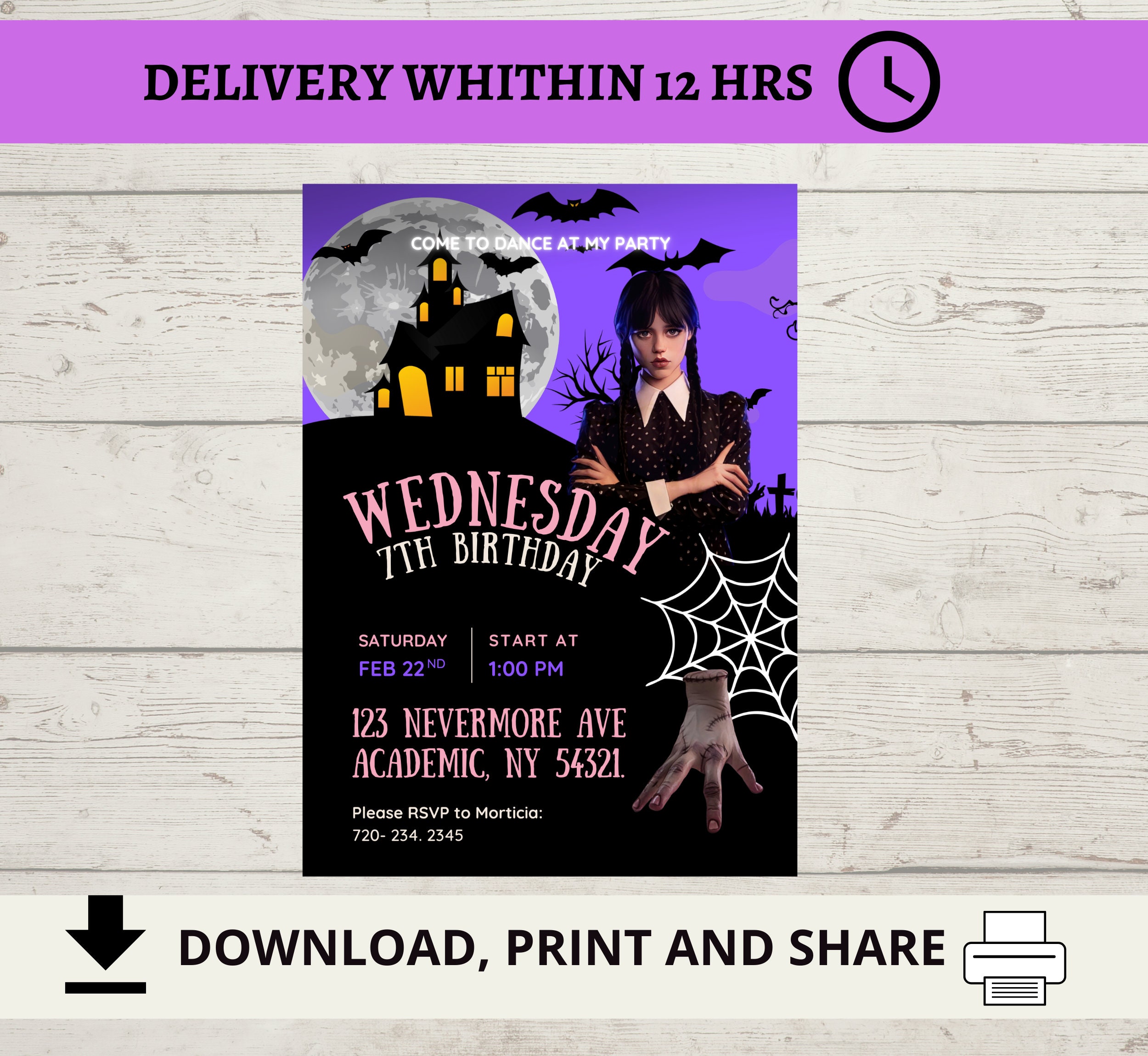 Wednesday Birthday Invitation, Addams Family, Wednesday Digital Card ...