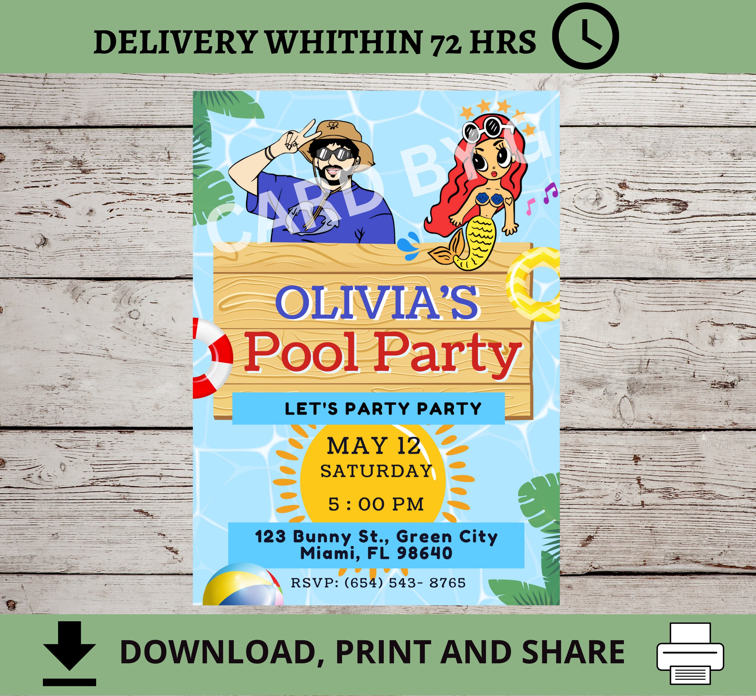 Bad Bunny Karol G Invitation, Pool Party Bad Bunny Karol G Invitation ...