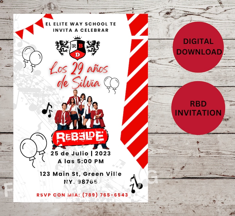 Invitación rbd, invitación rebelde español, invitación digital rbd ...
