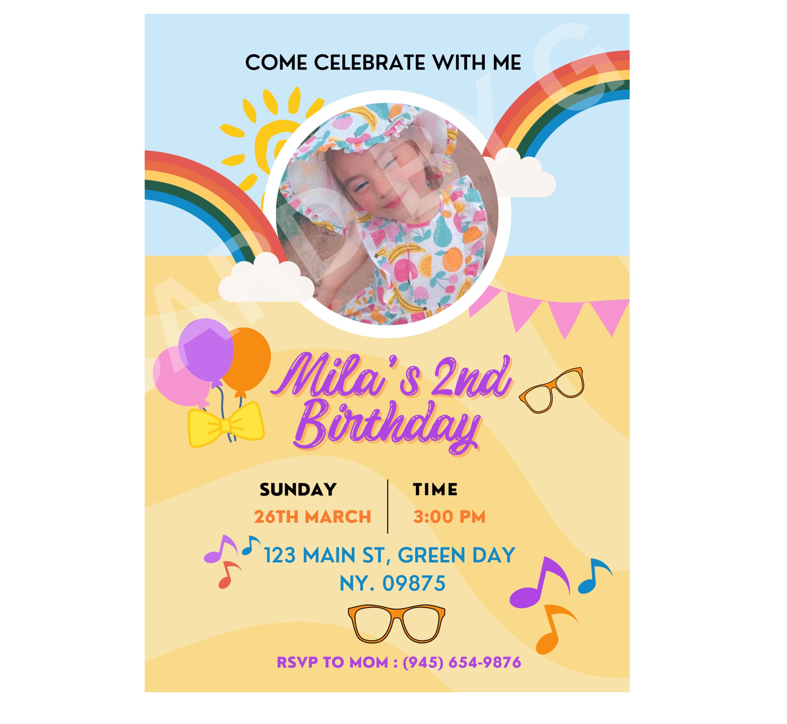 Girl Party Invitation, Kids Digital Birthday Invitation, Digital Invite ...
