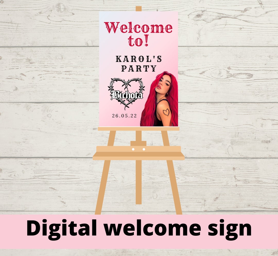 Red Karol G Welcome Sign, Editable, Printable Sign, Birthday Sign ...