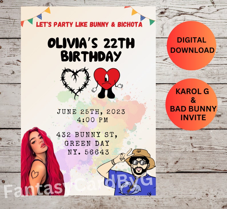 Bad Bunny and Karol G Invitation Digital Invitation Bad - Etsy
