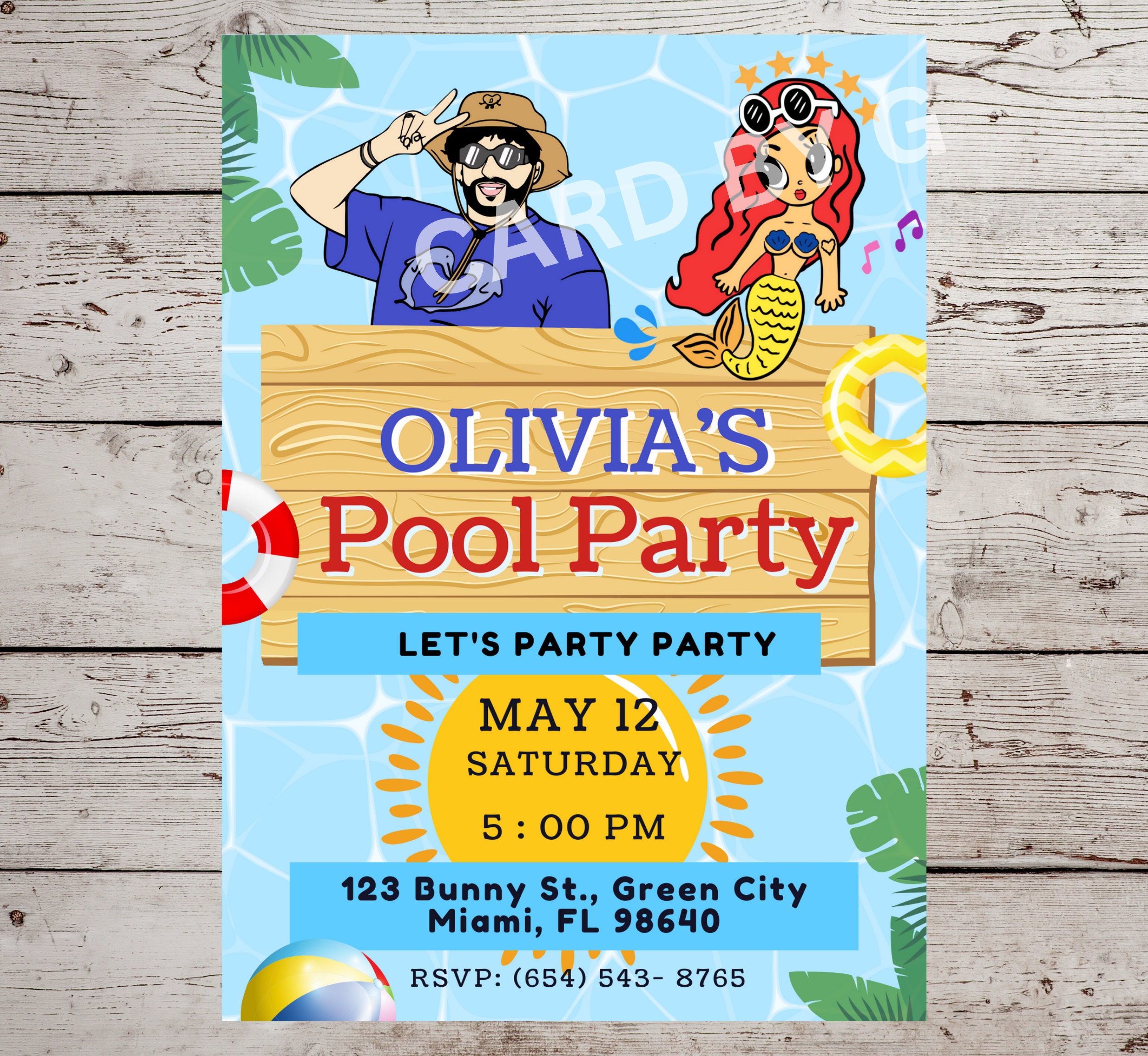 Bad Bunny Karol G Invitation, Pool Party Bad Bunny Karol G Invitation ...