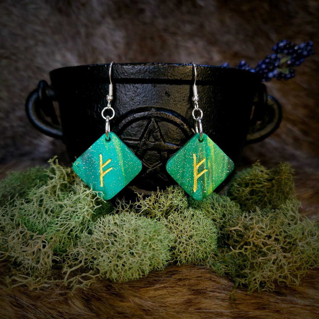 Fehu Norse Rune Earrings | Wealth, Success, Luck, Prosperity, Riches ...
