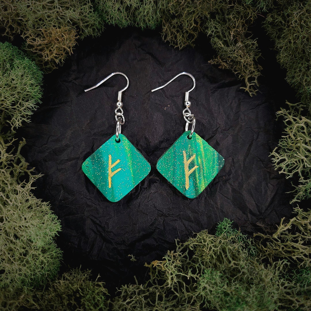 Fehu Norse Rune Earrings | Wealth, Success, Luck, Prosperity, Riches ...