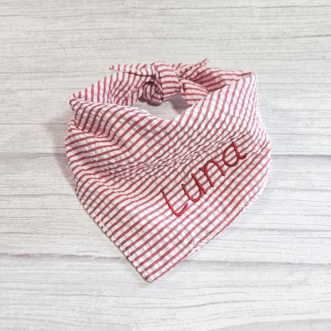 Custom Red Stripe Dog Bandana With Name Embroidery - Etsy