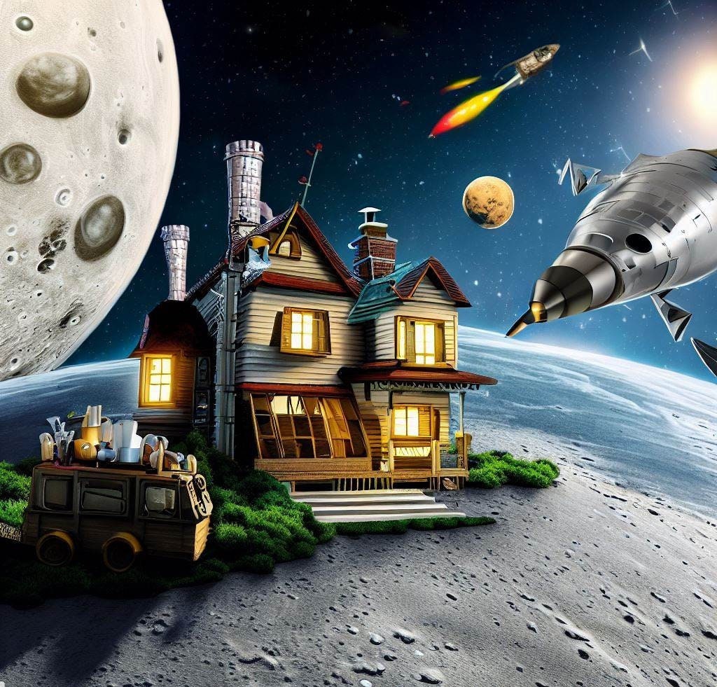A Home in Space, Planets/ Rocket Ship Digital Art for Kids Room Decor ...