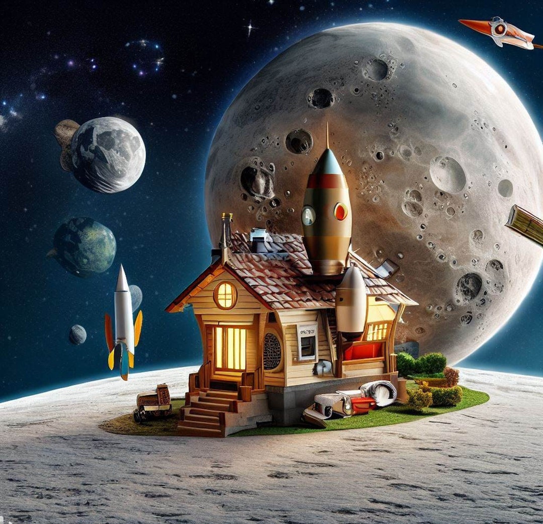 A Home in Space, Planets/ Rocket Ship Digital Art for Kids Room Decor ...
