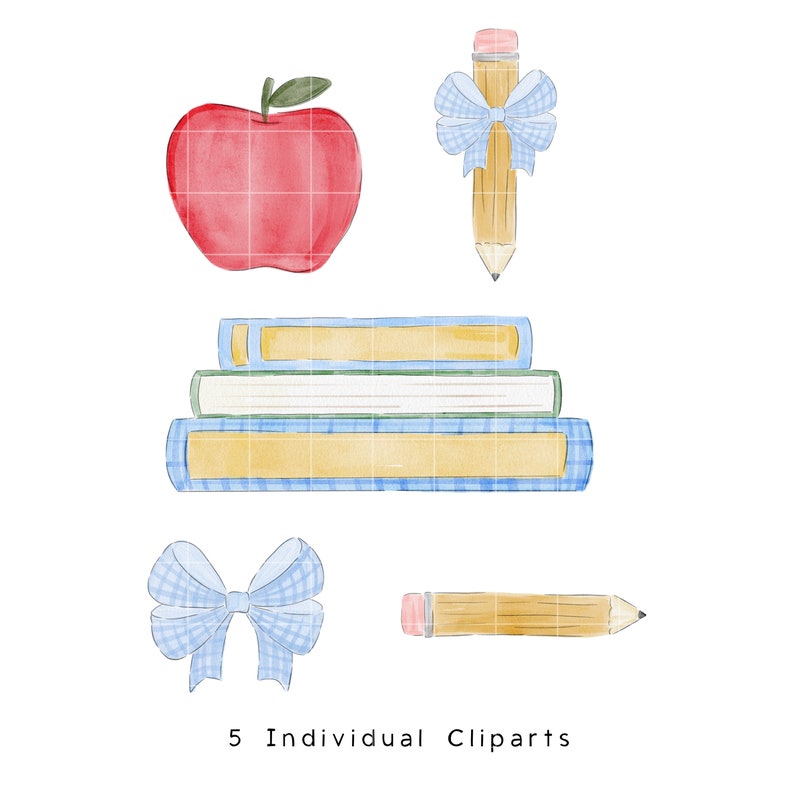 Watercolor School Clipart Bundle, Grandmillennial Back to School Clip ...