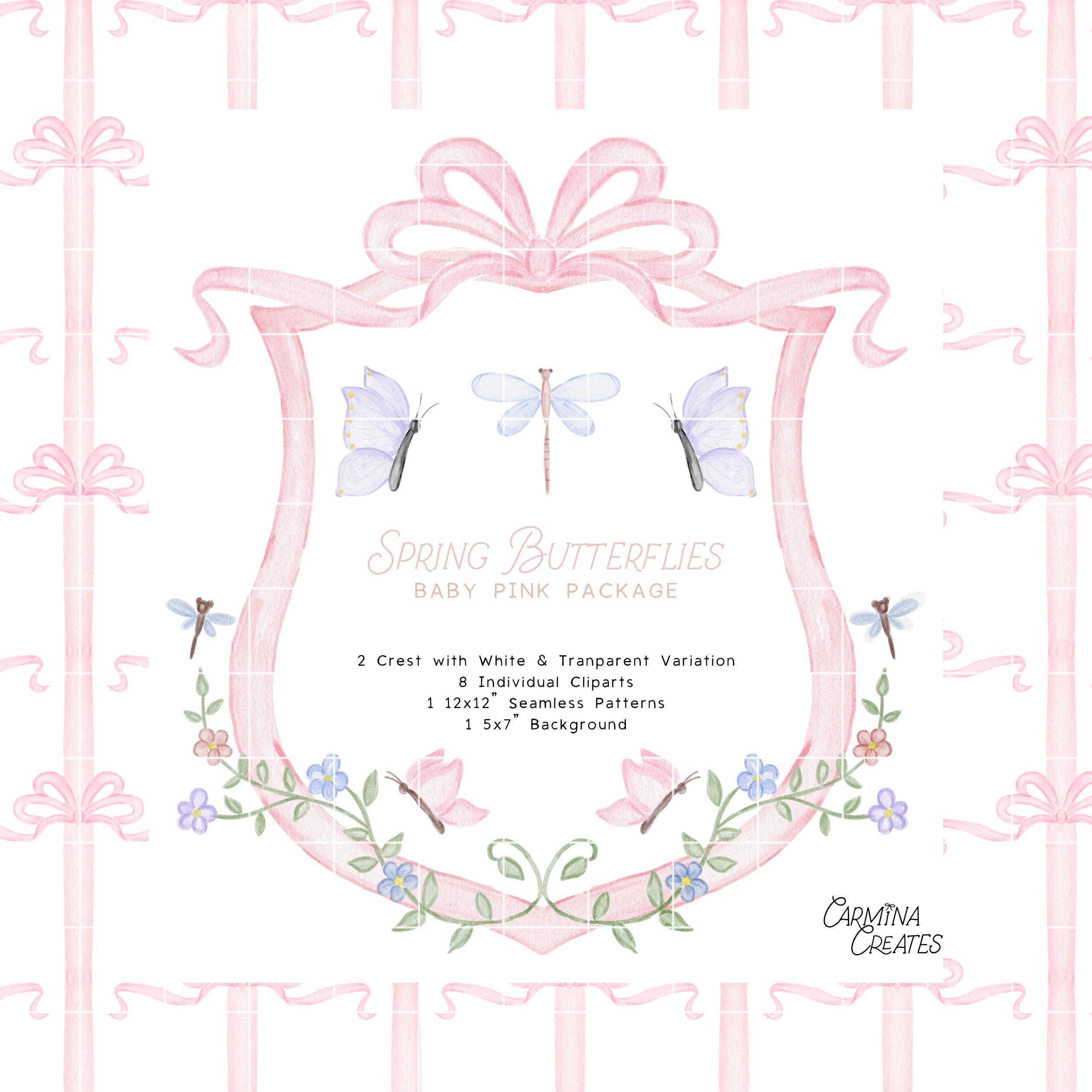 Pink Bow Watercolor Crest, Spring Baby Shower Crest, Watercolor ...