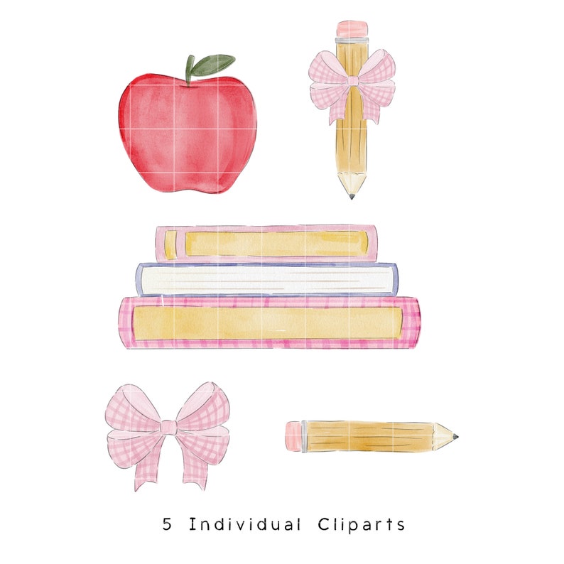 Pink Back to School Watercolor Clipart, Pink Gingham Seamless Pattern ...