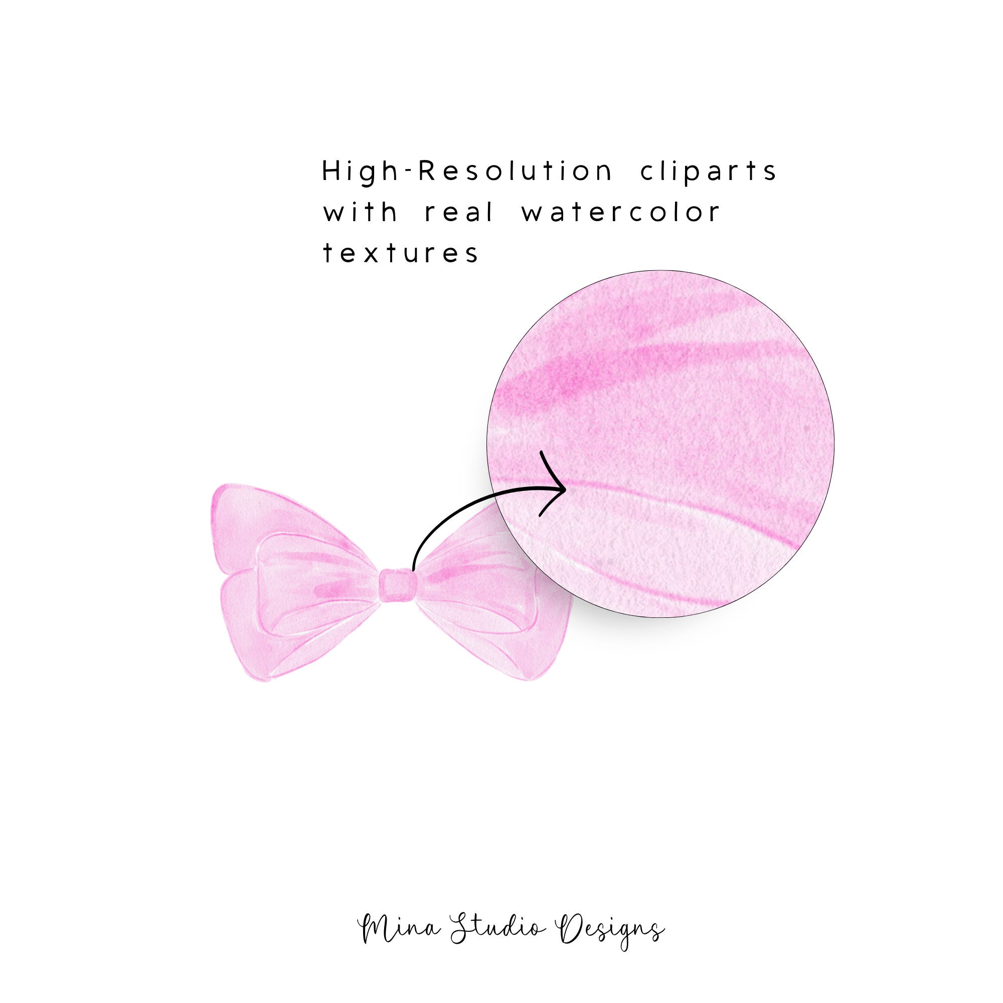 Pink Big Bow Watercolor Crest, Watercolor Ribbon Clipart, Pink Ribbon ...