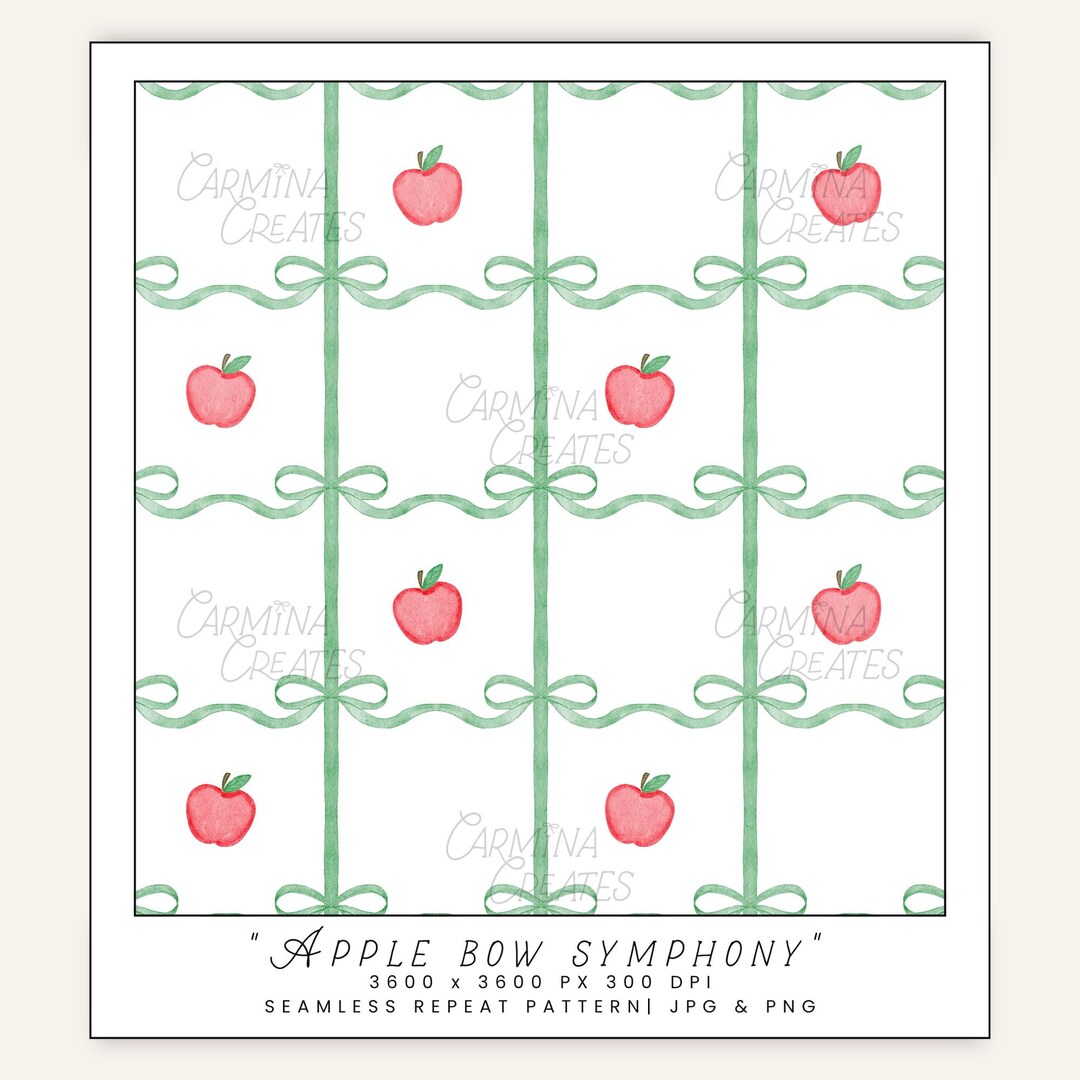 Green Bow With Apples Pattern, Watercolor Apple Seamless Pattern, Back ...