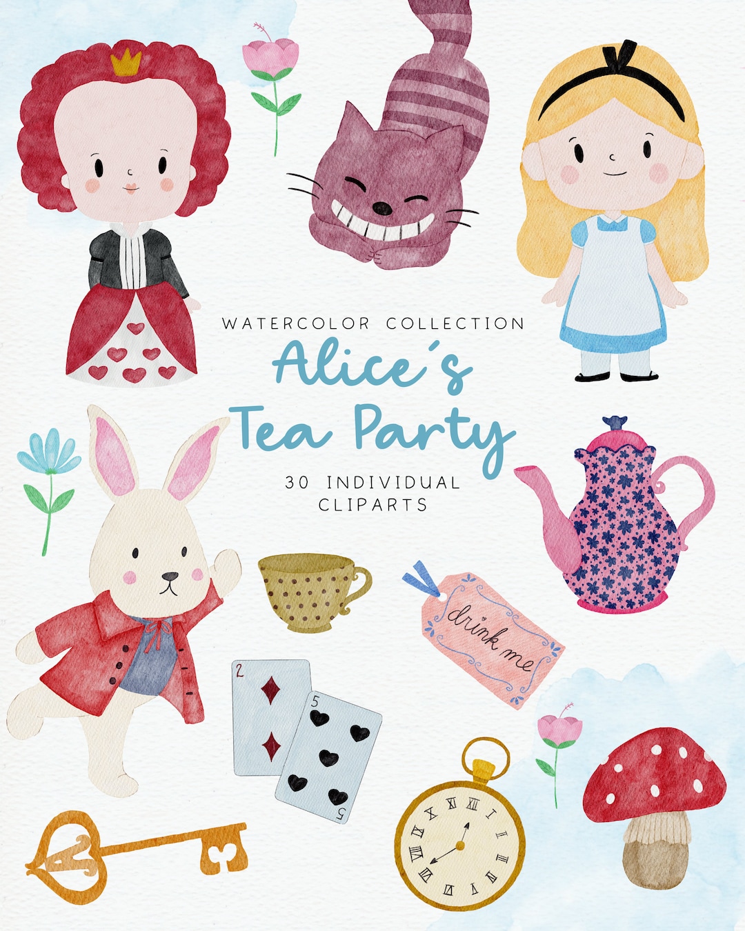 Alice in Wonderland Watercolor Clipart | Tea Party Clipart | Fairytale ...
