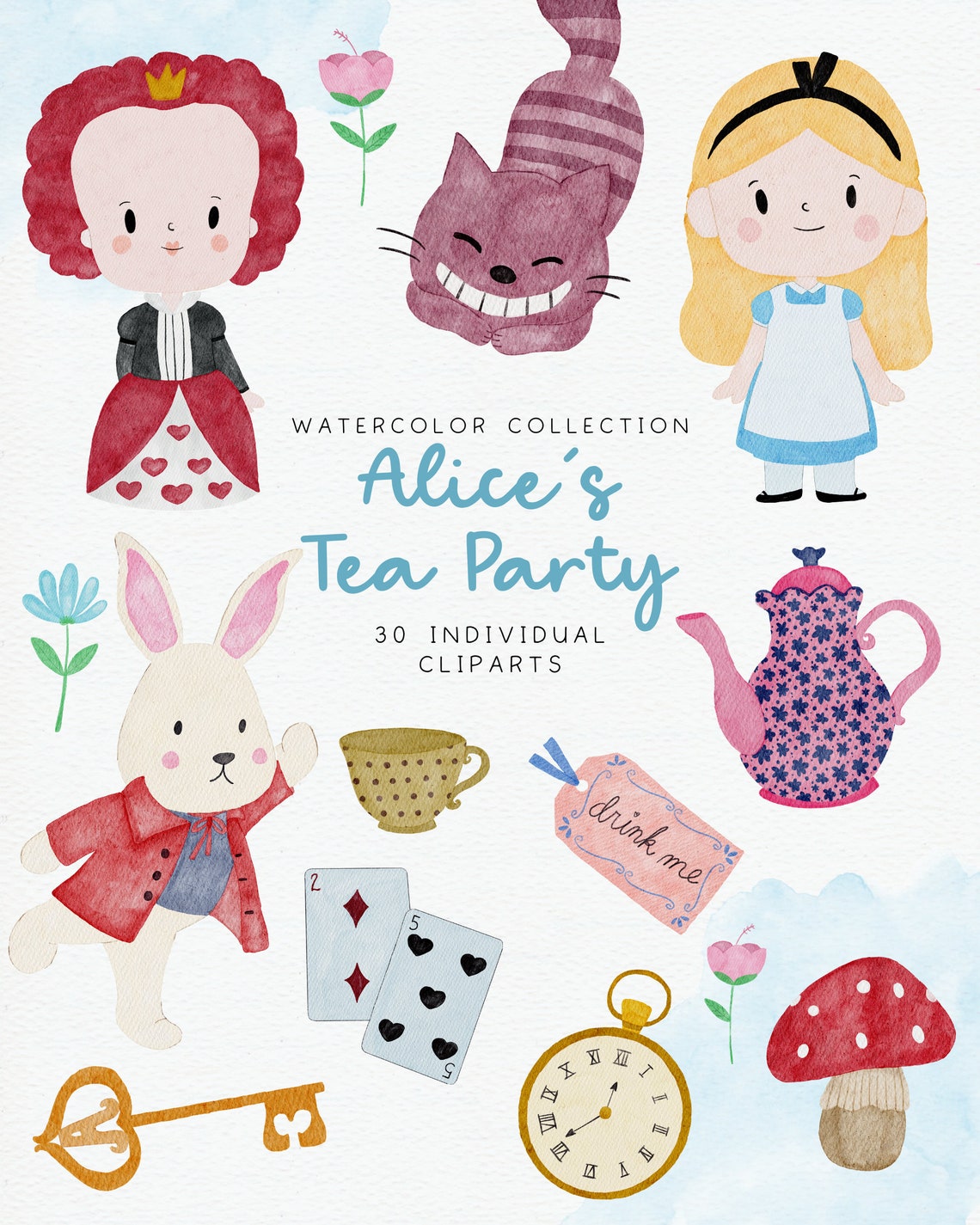 Alice in Wonderland Watercolor Clipart | Tea Party PNG (digital ...