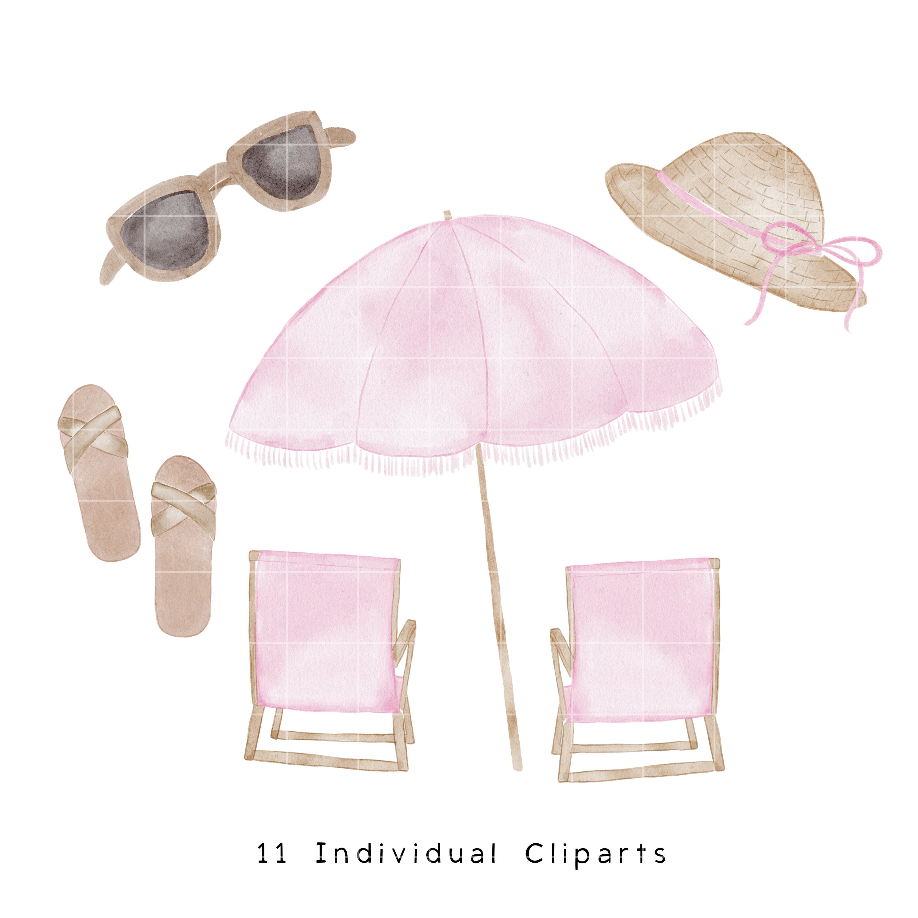 Pink Beach Watercolor Clipart Bundle, Pink Summer Clip Art, Summer Girl ...