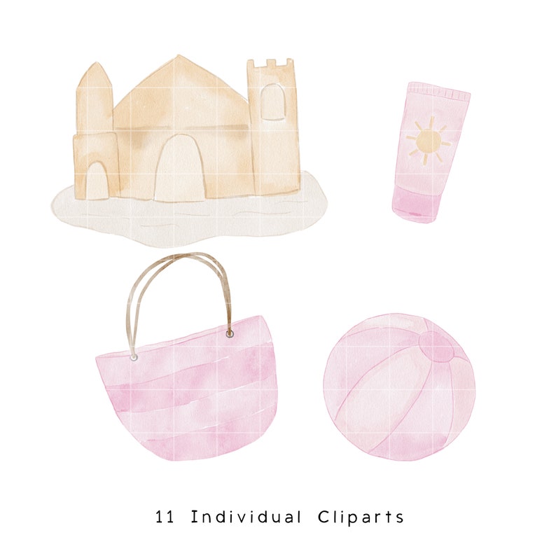 Pink Beach Watercolor Clipart Bundle, Pink Summer Clip Art, Summer Girl ...
