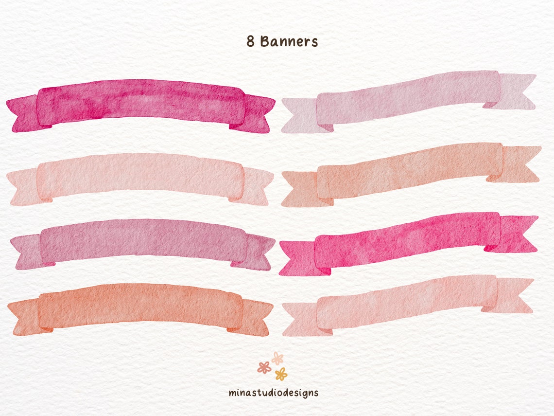 Pink Birthday Watercolor Cliparts Watercolor Bunting Banner - Etsy