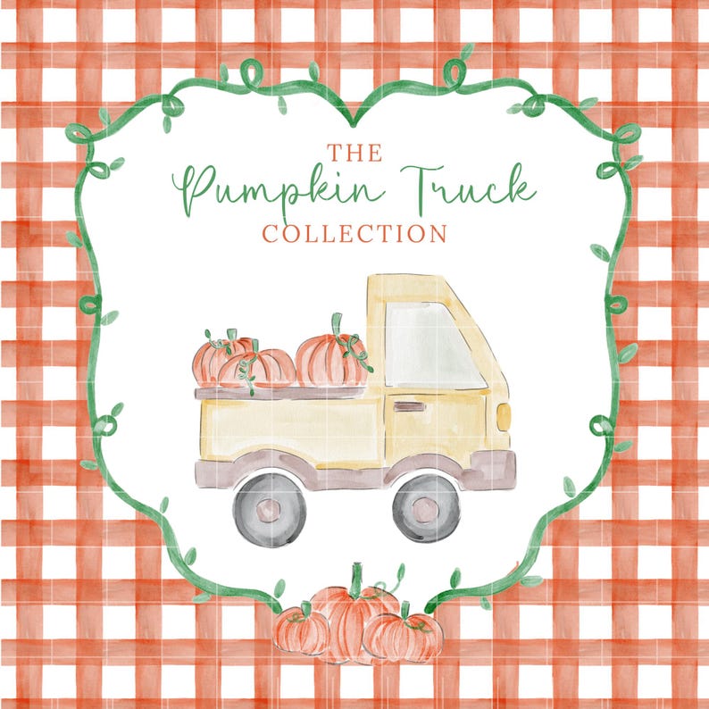 Watercolor Pumpkin Truck Clipart, Fall Pumpkin Watercolor Crest, Orange ...