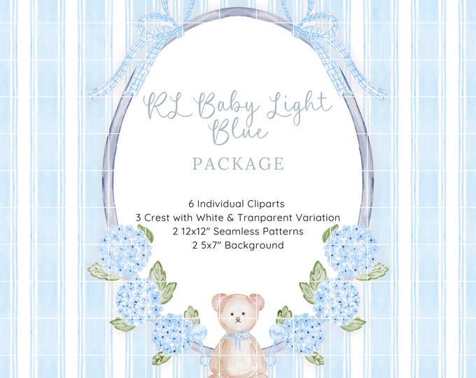 Watercolor Bear Crest, Blue Bow Crest Clipart, Baby Shower Watercolor ...