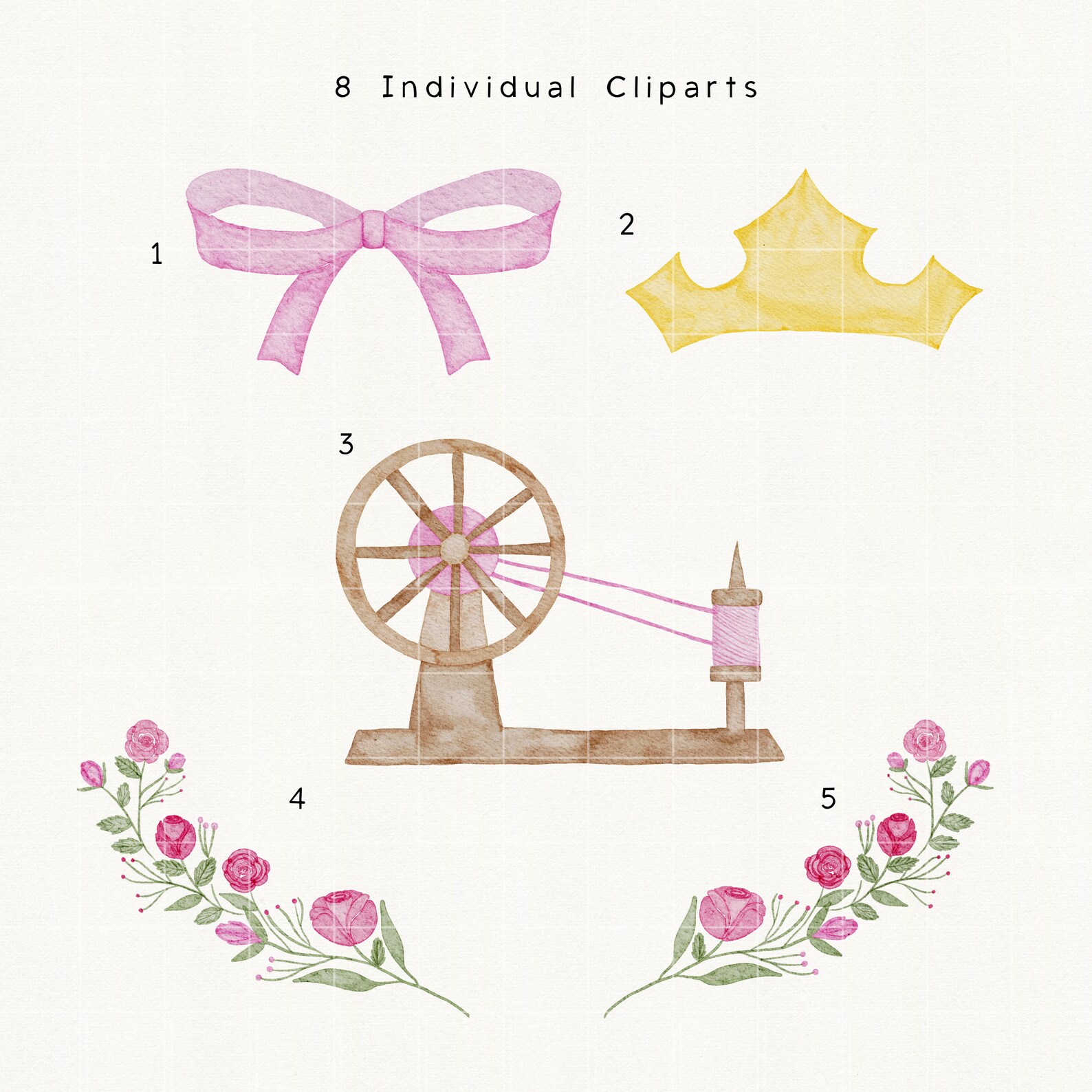 Princess Aurora Watercolor Crest, Pink Bow Floral Crest Clipart ...