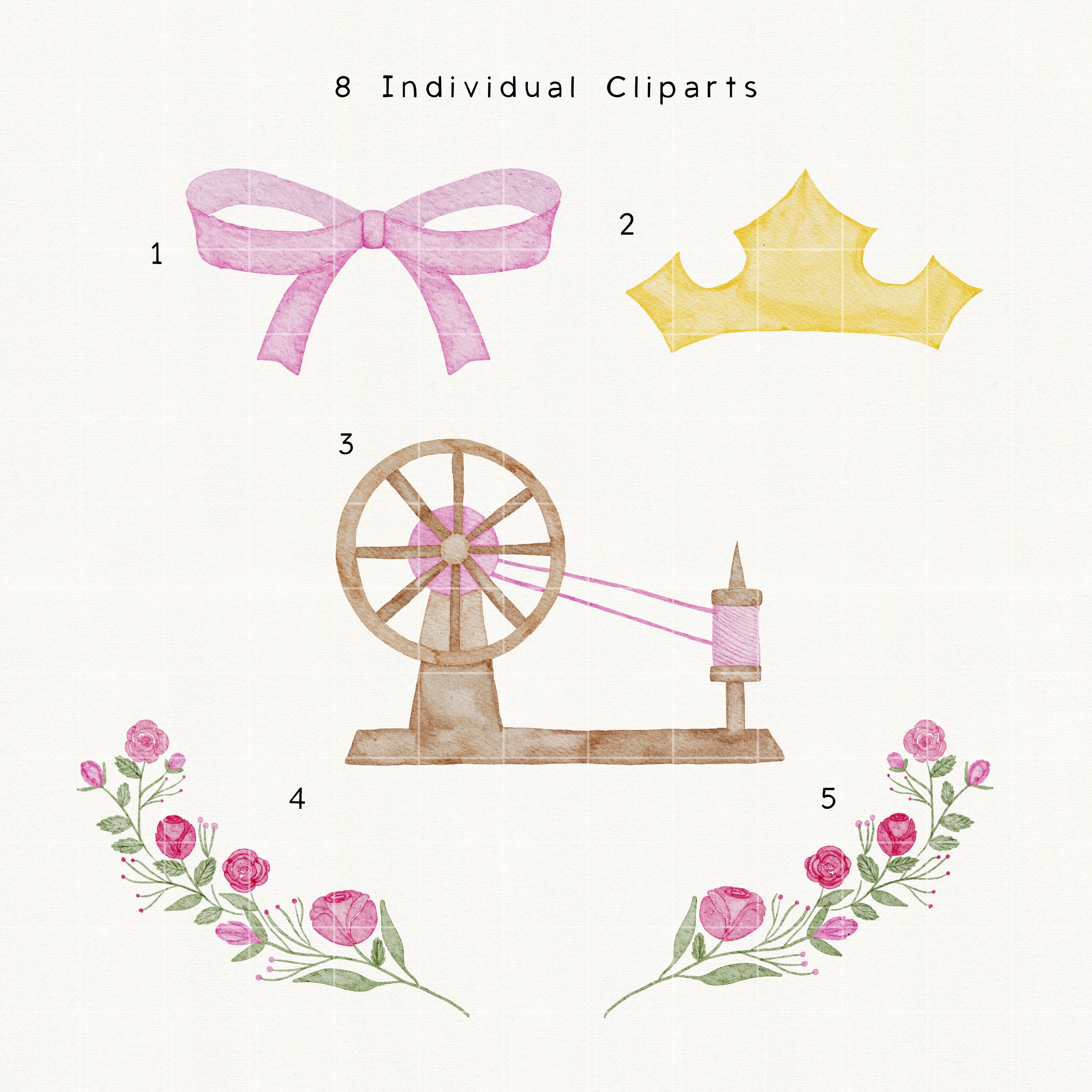 Princess Aurora Watercolor Crest, Pink Bow Floral Crest Clipart ...