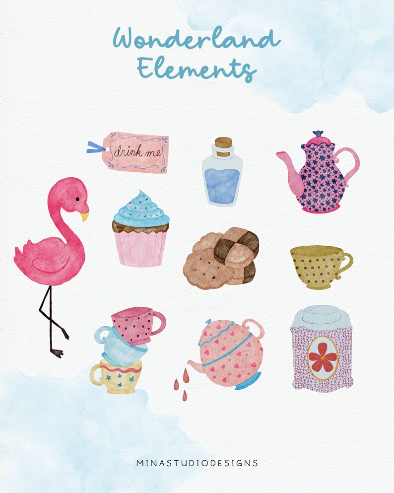 Alice in Wonderland Watercolor Clipart | Tea Party Clipart | Fairytale ...