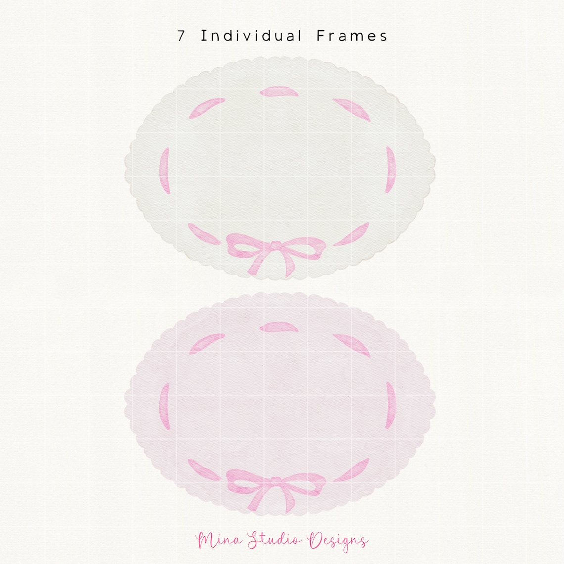Vintage Pink Bow Frame Landscape Version, Oval Scallop Horizontal Frame ...