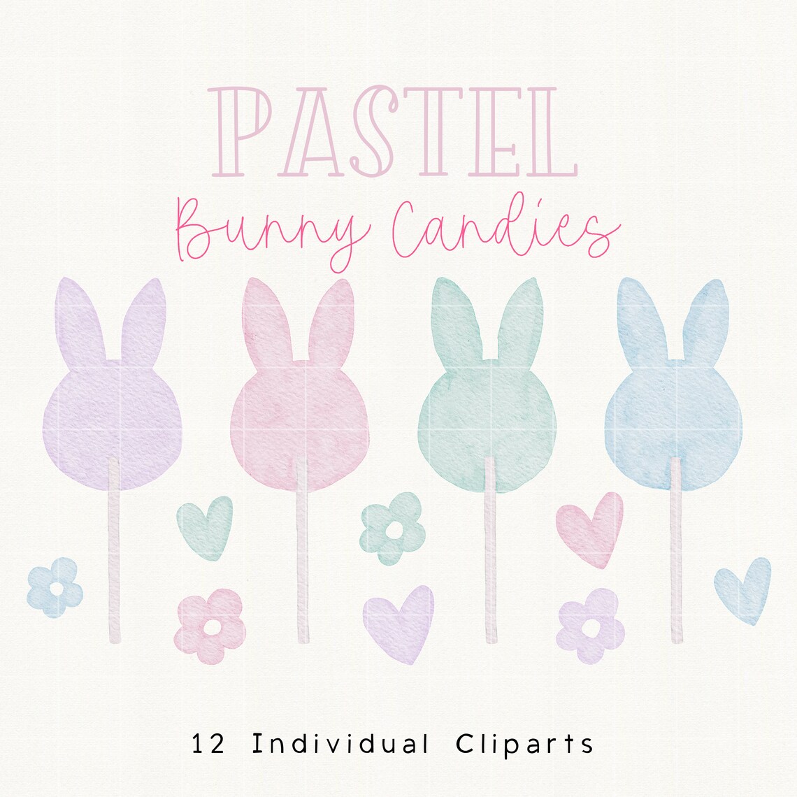 Watercolor Bunny Candies, Pastel Rabbit Lollipop Clip Art, Watercolor ...