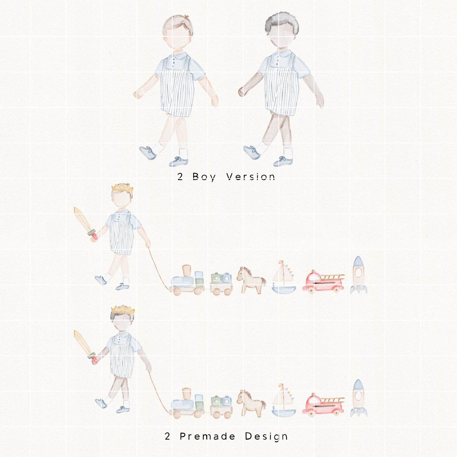 Boy Toy's Parade Watercolor Clipart Bundle, Blue Frame, Watercolor Toys ...