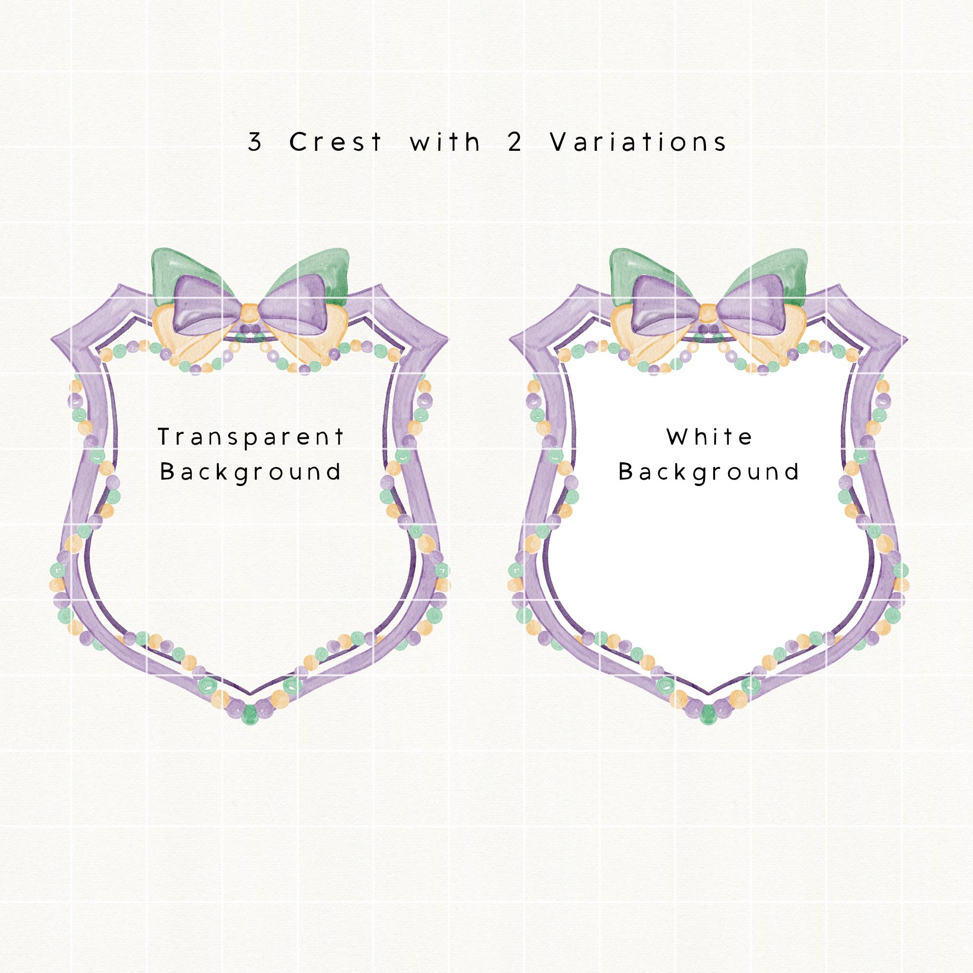 Mardi Gras Watercolor Crest, Purple and Green Bow PNG, Mardi Gras ...