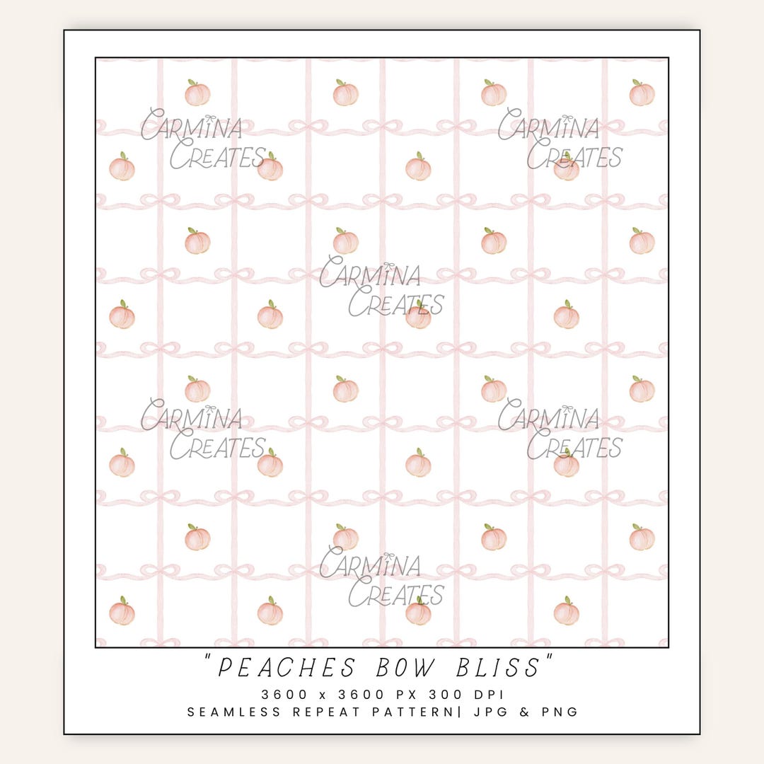 Baby Pink Bow With Peaches Seamless Pattern, Light Pink Watercolor Bows ...