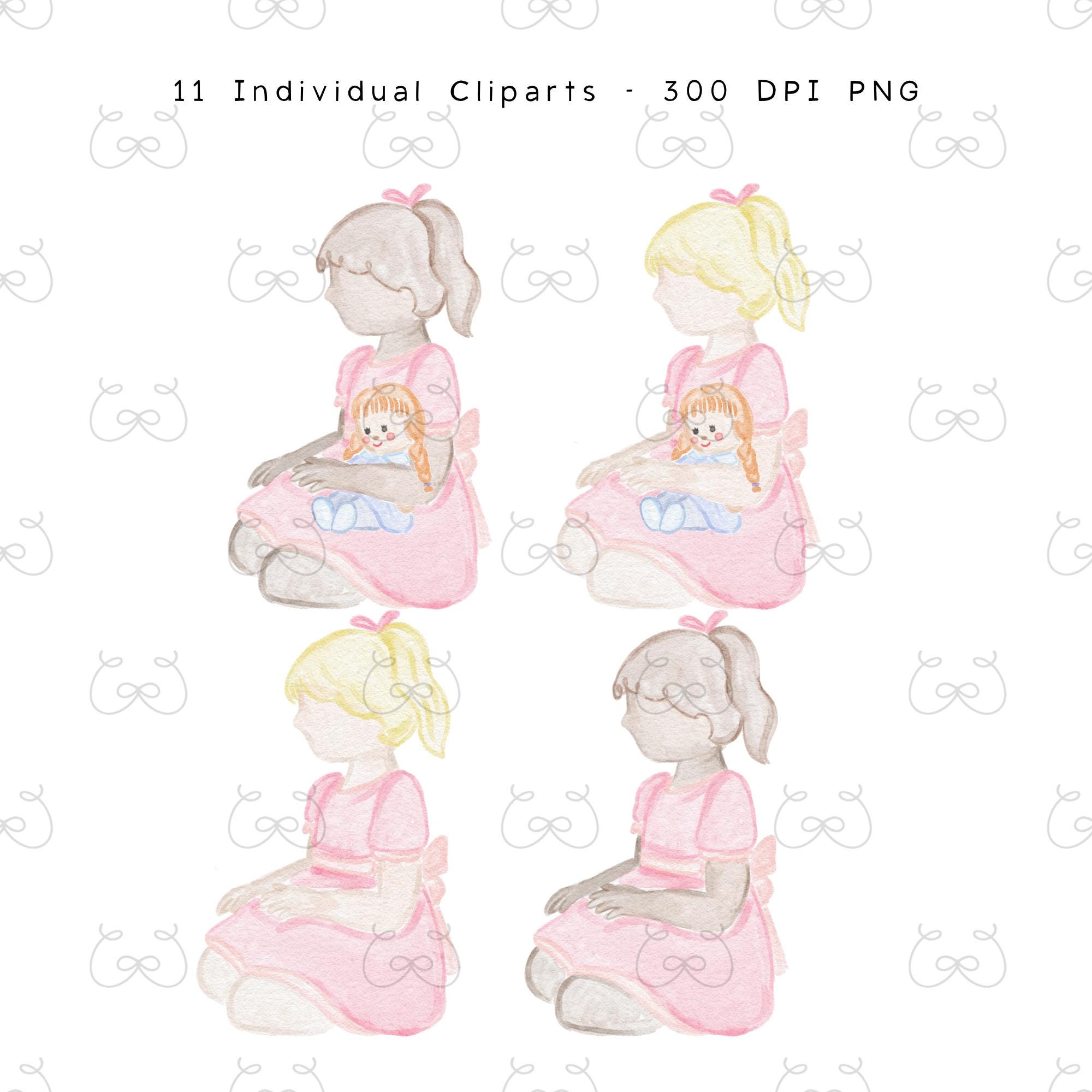 Girl Tea Time Watercolor Illustration Pack, Girl Toys Clipart, Pink Bow ...