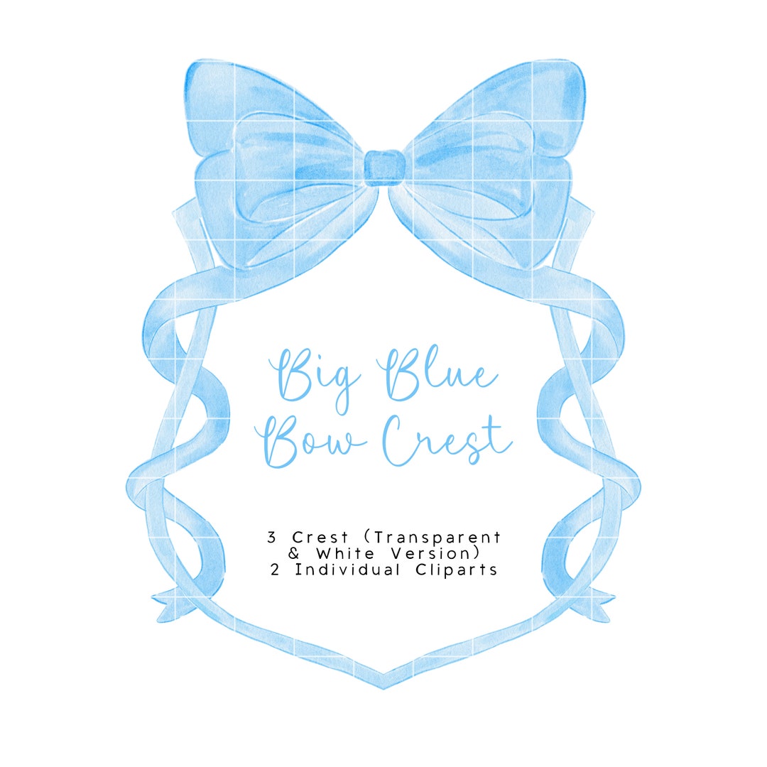 Big Blue Bow Crest, Blue Watercolor Crest, Boy Baby Shower Crest, Blue ...