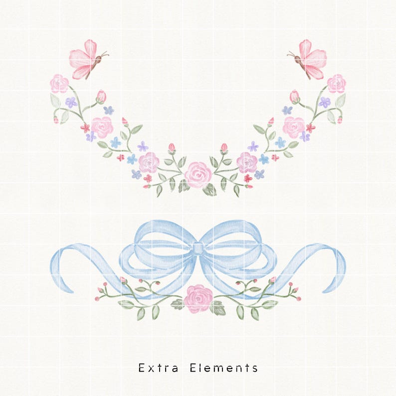Blue Bow With Flower Crest, Watercolor Blue Bow, Watercolor Spring ...